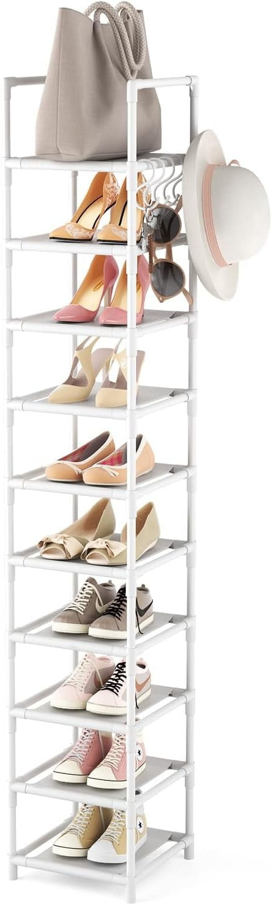 Tall Narrow Shoe Rack for Entryway, 10-Tier Sturdy Metal Shoe Shelf ...