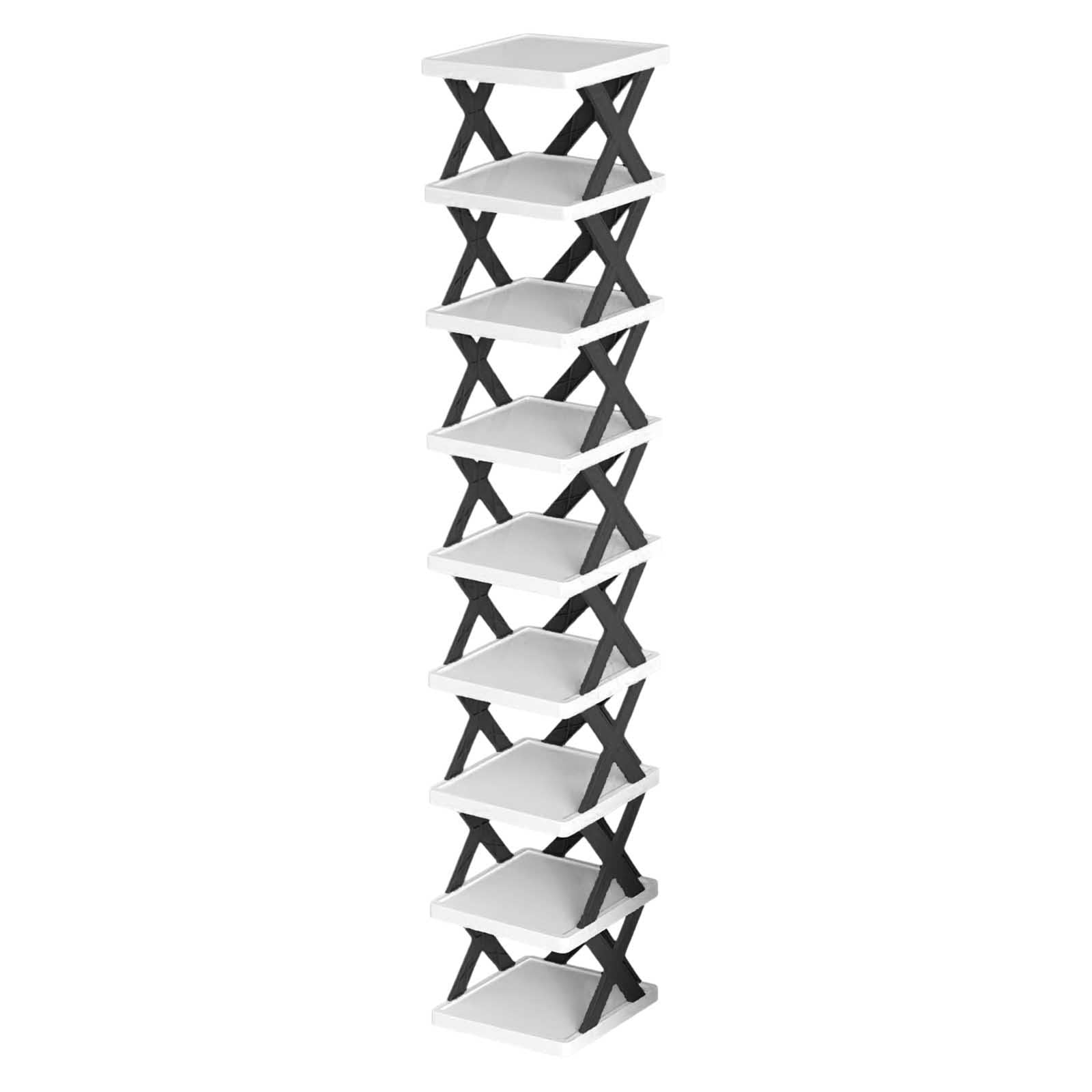 Tall Narrow Shoe Rack Organizer - 9-Tier Stackable Plastic Shoe Shelf ...