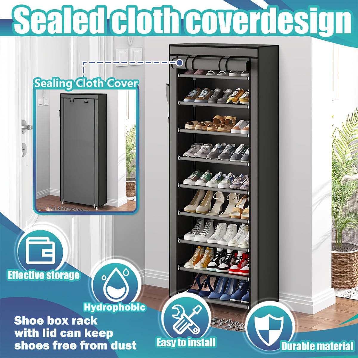 Tall Narrow Shoe Rack Organizer - Heavy-Duty Metal Storage Tower, Space ...