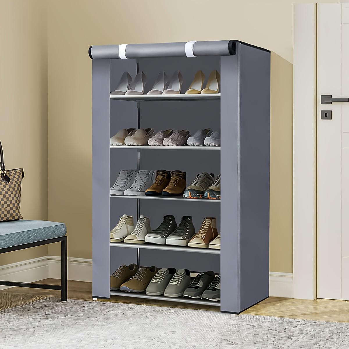 Tall Narrow Shoe Rack Organizer - Heavy-Duty Metal Storage Tower, Space ...