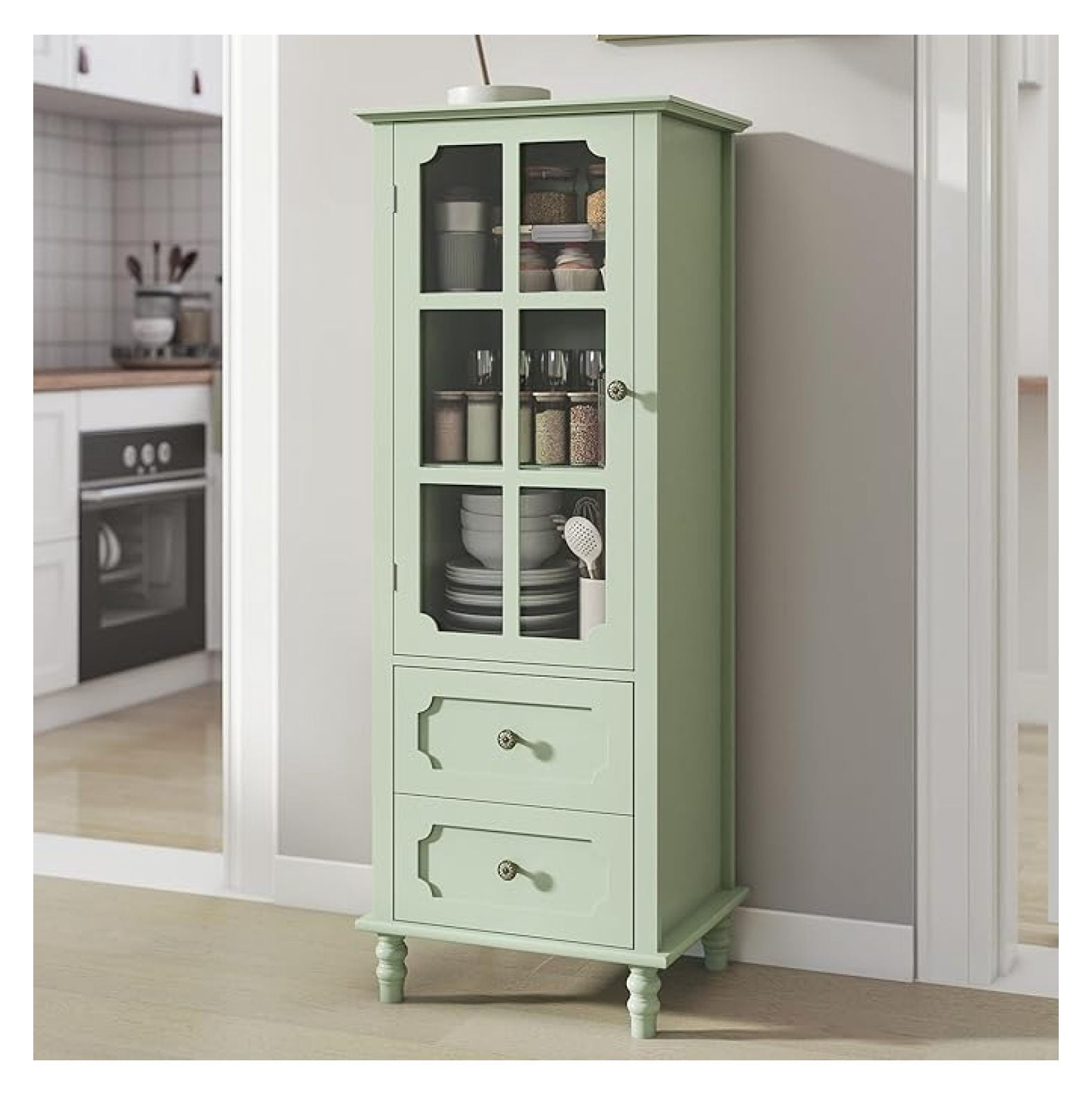 Tall Narrow Sideboard Buffet Cabinet with Storage, 52" Kitchen Pantry ...