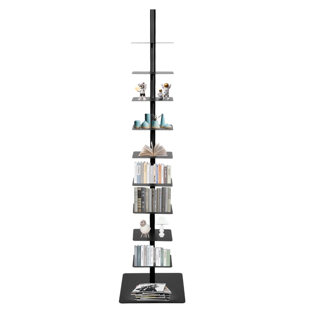 Tall Narrow Spine Bookshelf, 9-Tier Metal Book Tower Organizer, Space ...