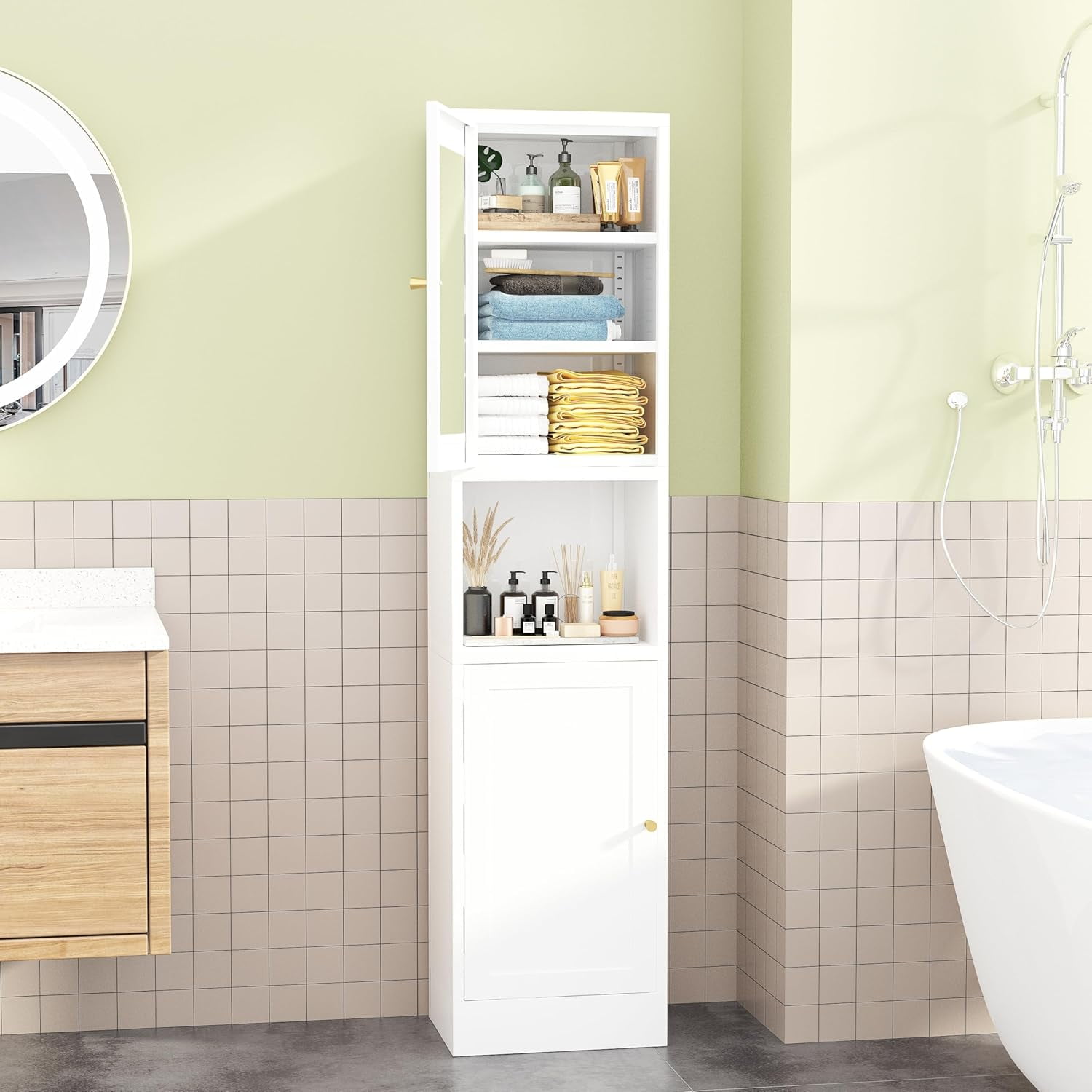 Tall Narrow Storage Cabinet - 67" Slim Bathroom Organizer with 3 ...