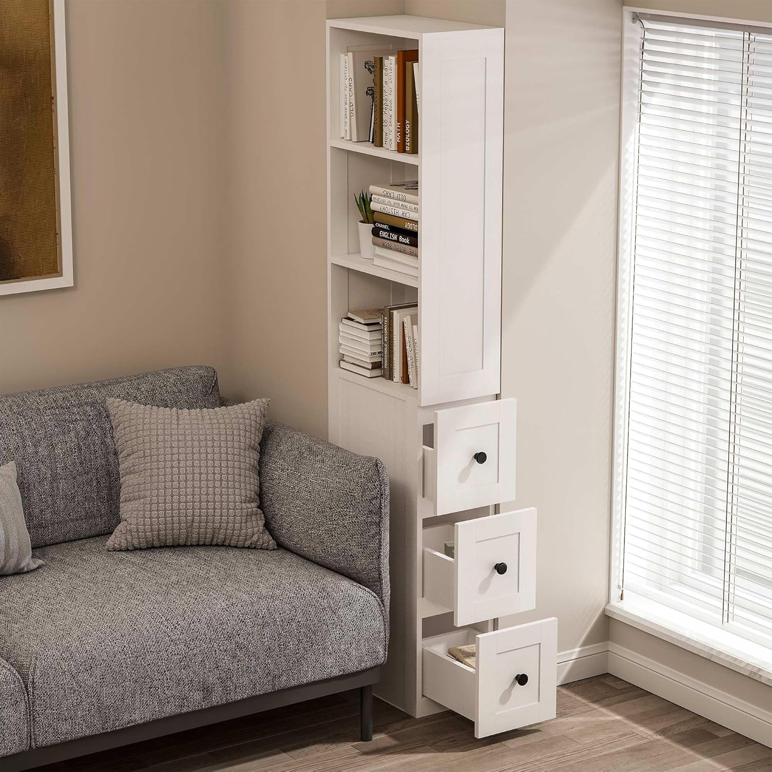 Tall Narrow Storage Cabinet, Anti-Tipping Floor Cabinet with 2 ...