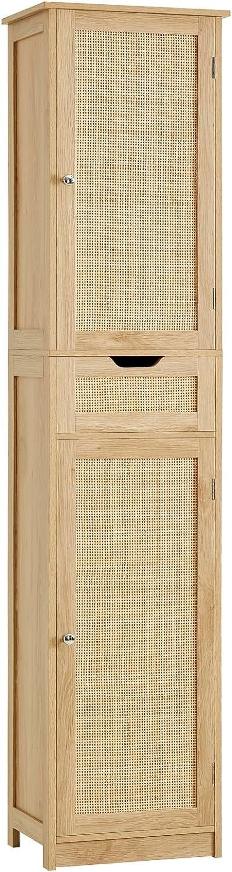 Tall Narrow Storage Cabinet with Doors, Rattan Cabinet with Adjustable ...