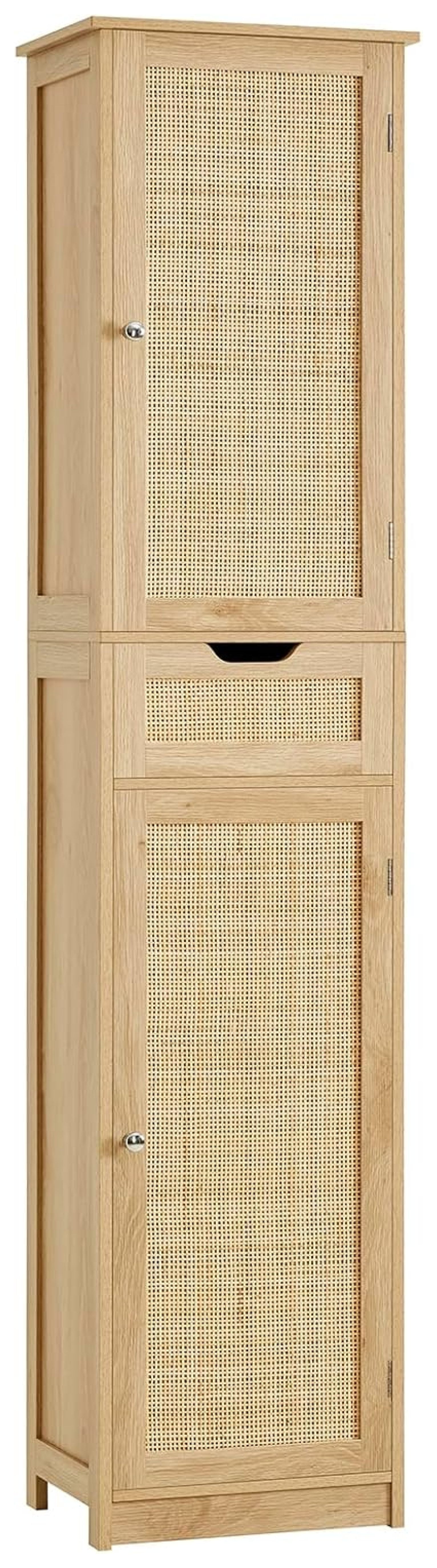 Tall Narrow Storage Cabinet with Doors, Rattan Cabinet with Adjustable ...