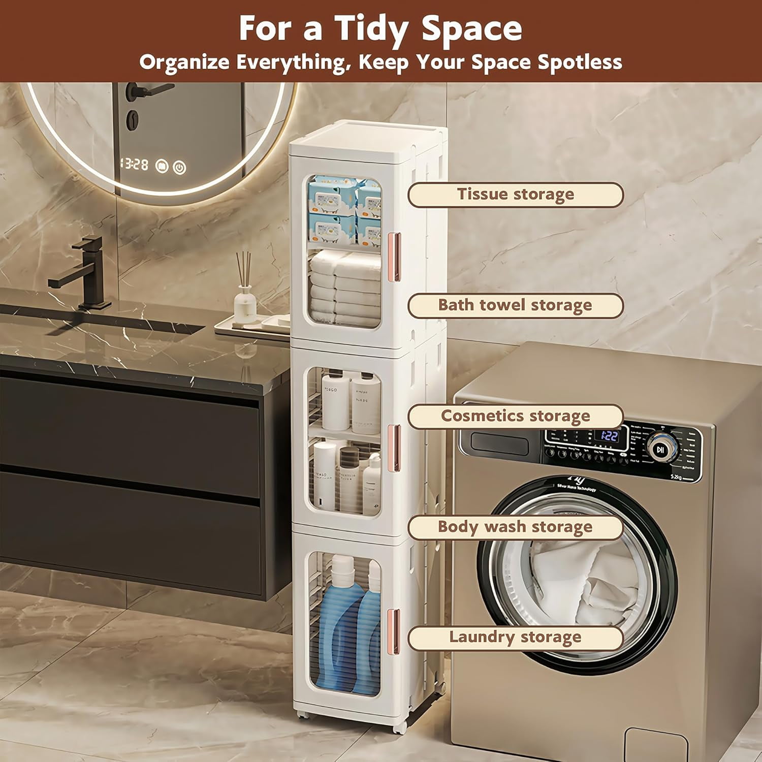 Tall Narrow Storage Cabinet with Movable Wheels Adjustable Shelves ...