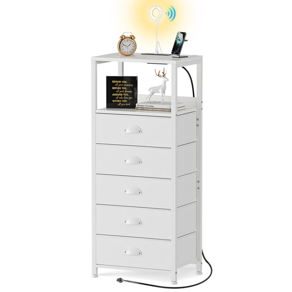 HRYGD 5 Drawers Dresser with Charging Station & Voice-Controlled LED ...