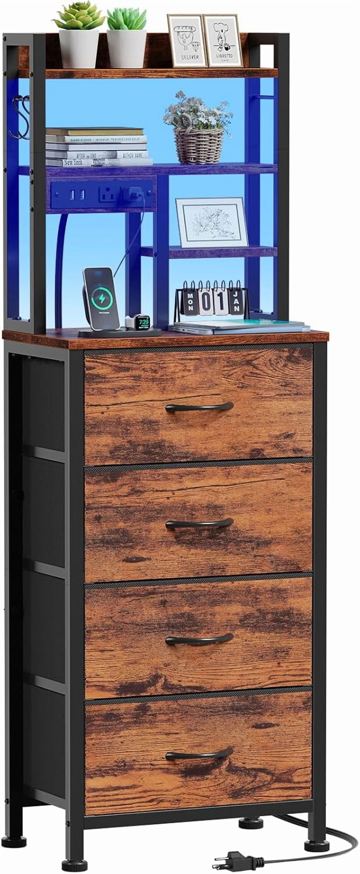 Tall Night Stand, LED Nightstand with Charging Station and USB Ports, 4 ...