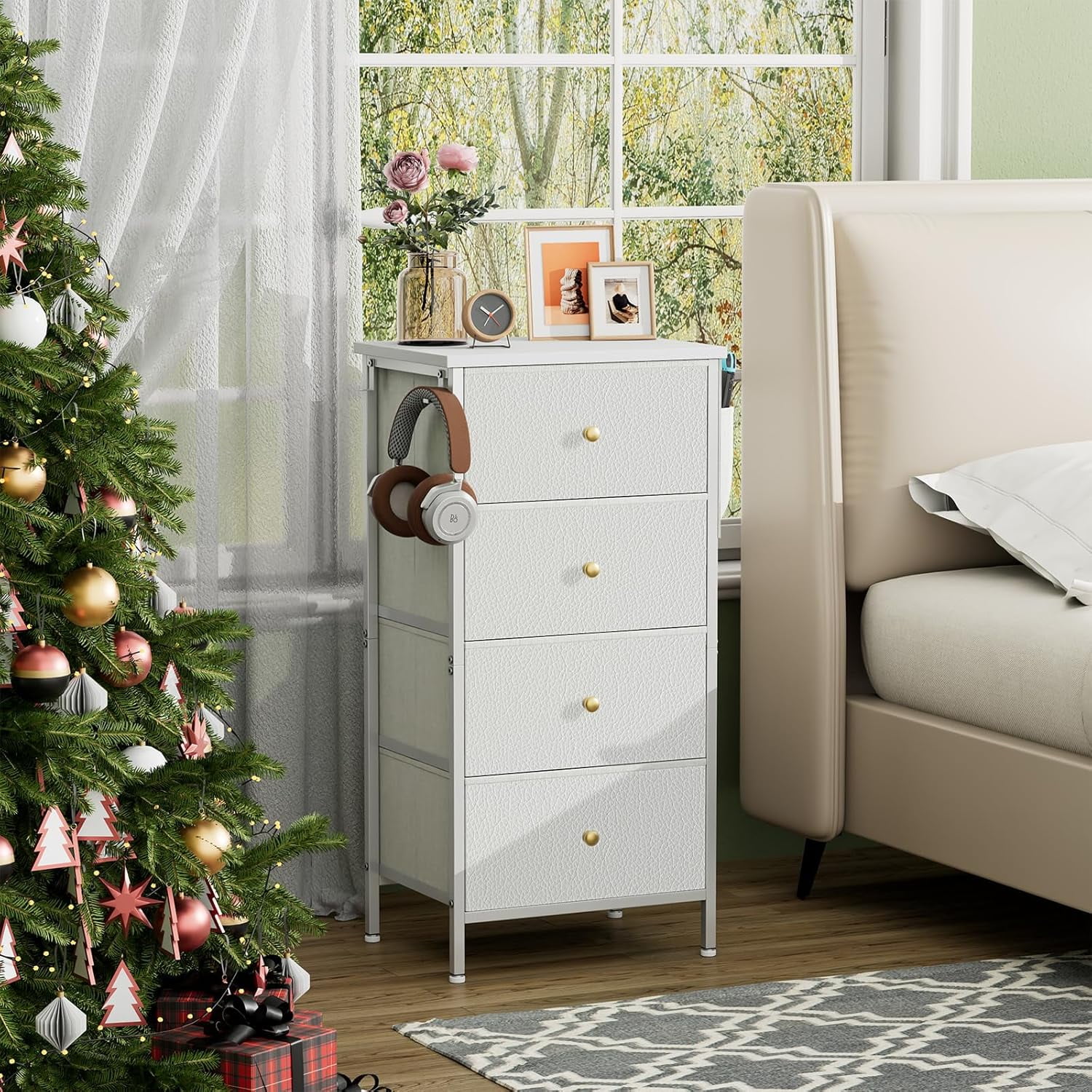 Tall Night Stand, Nightstand with 4 Deep Drawers, Fabric Kids Bedside ...