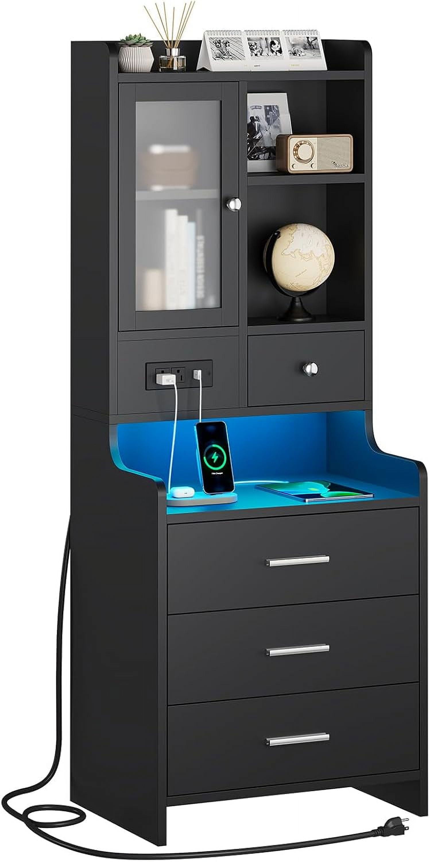 Tall Night Stand with Charging Station and LED Lights,49.2" Nightstand ...