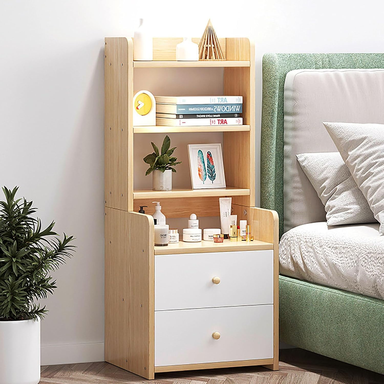 Tall Nightstand Bedside Table and Bookshelf 2 in 1, Narrow End Table ...