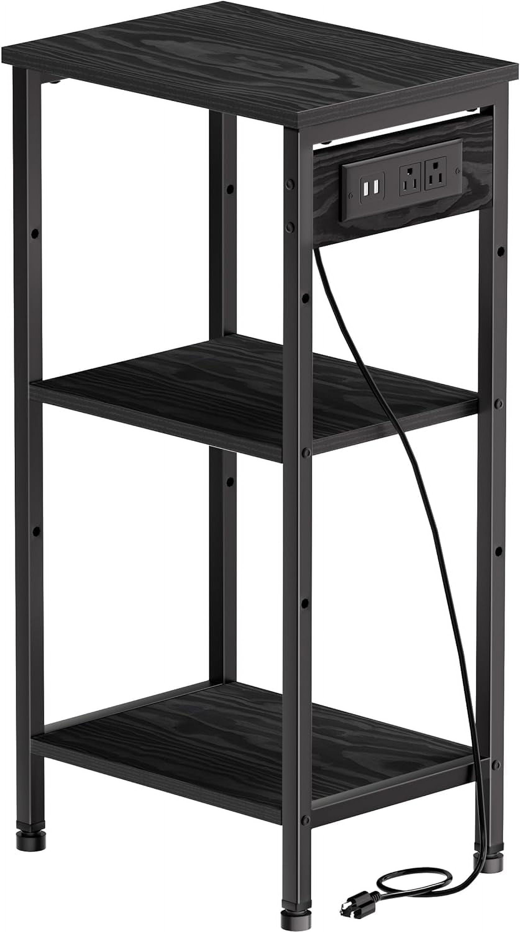 Tall Nightstand with Charging Station, 3 Tier Narrow Tall End Table ...