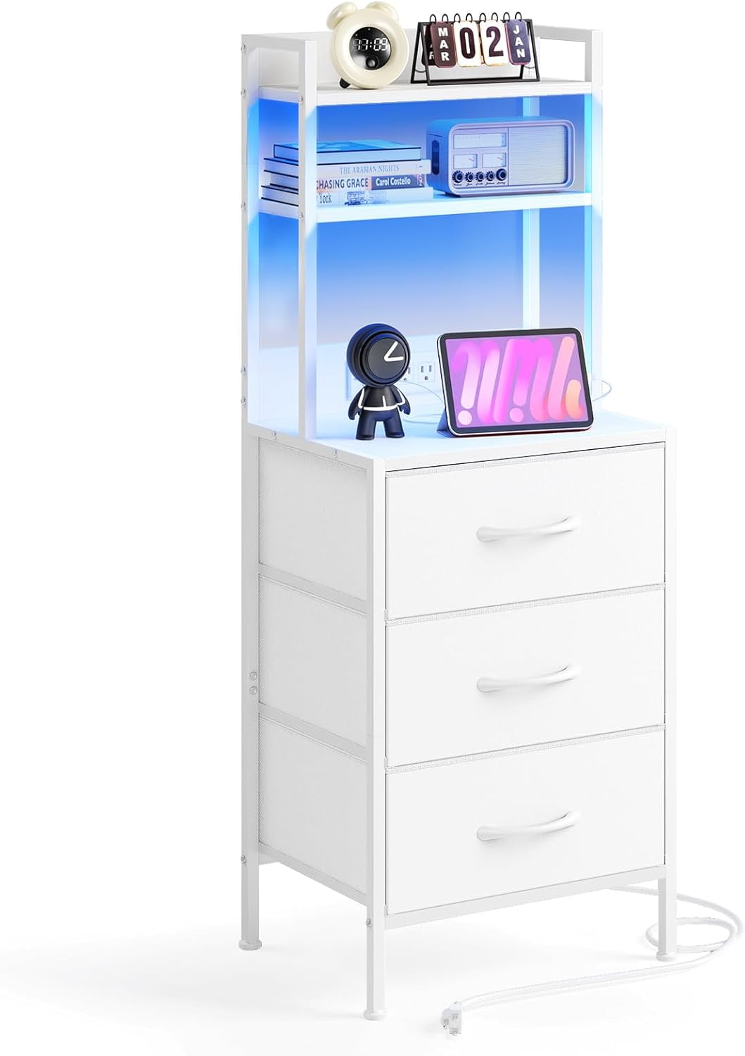 Tall Nightstand with Charging Station, 41 Inch Led Night Stand with USB ...