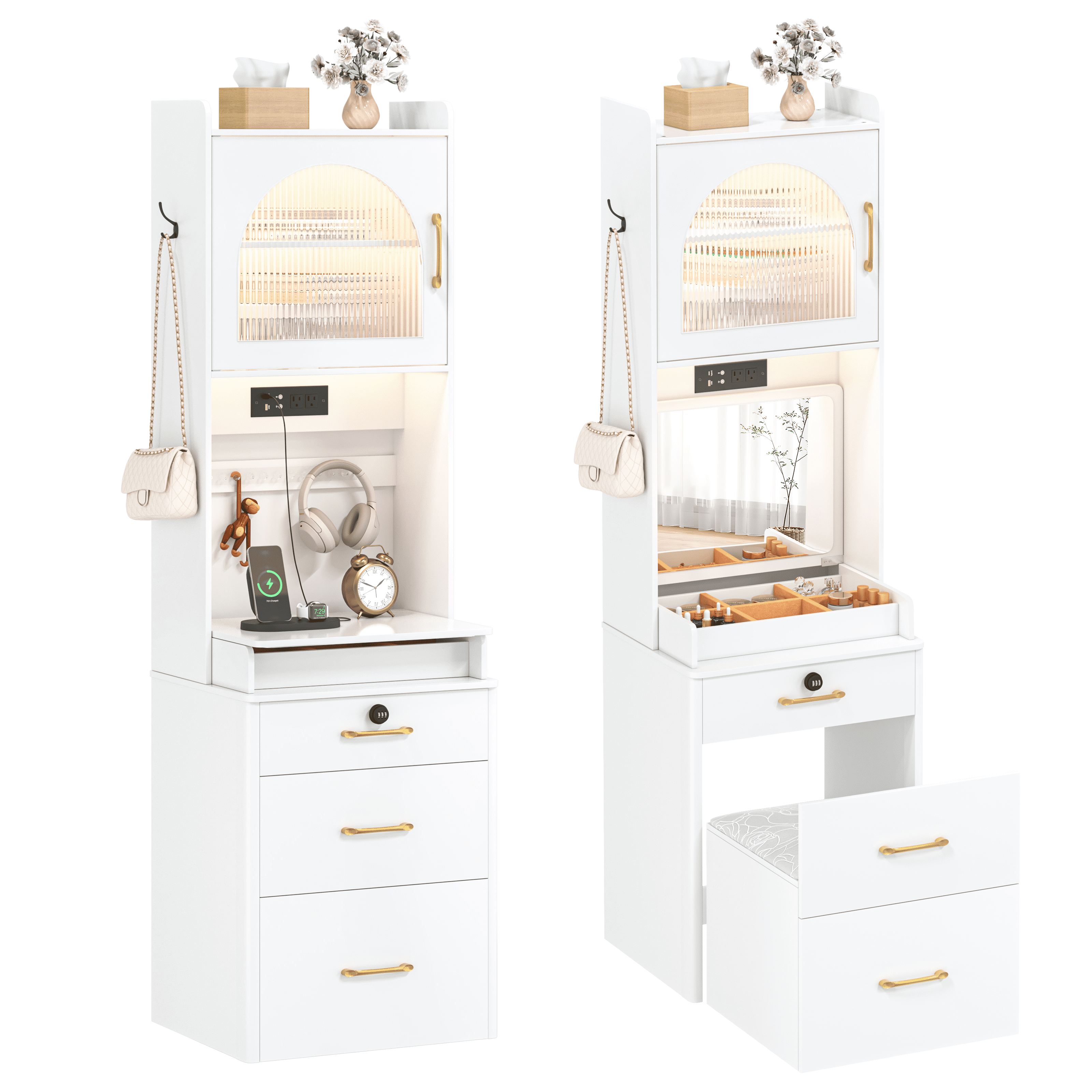 Bifanuo Tall Nightstand with Charging Station, 58" Smart Nightstand ...