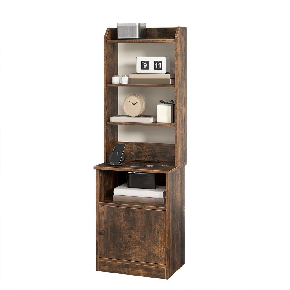 Tall Nightstand with Charging Station, Bedside Table with Storage ...
