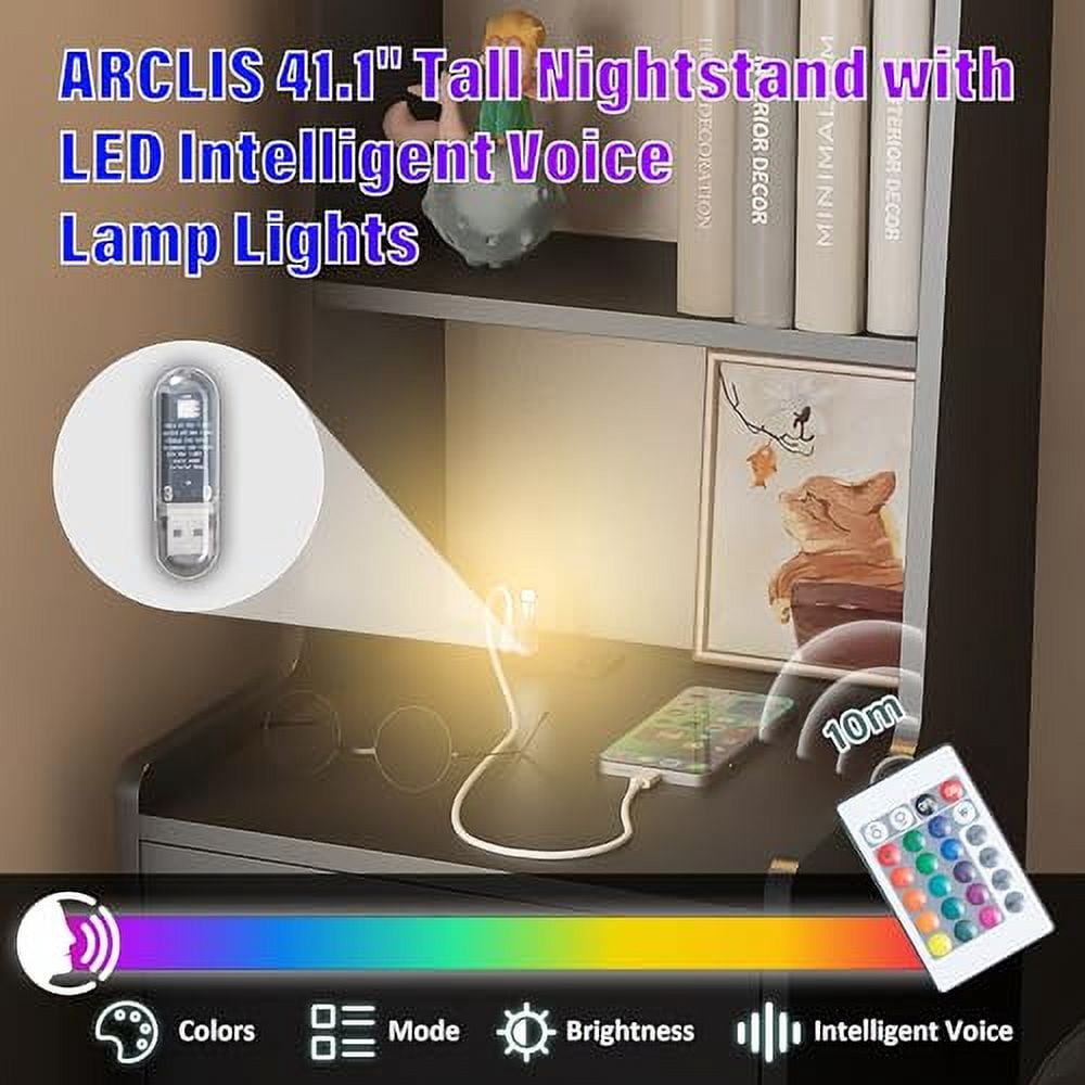 Tall Nightstand with Charging Station and LED Intelligent Voice Night ...