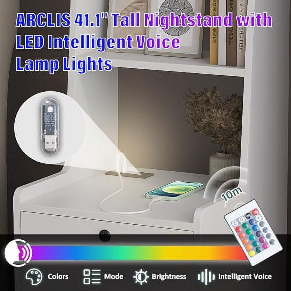 Tall Nightstand with Charging Station and LED Intelligent Voice Night ...