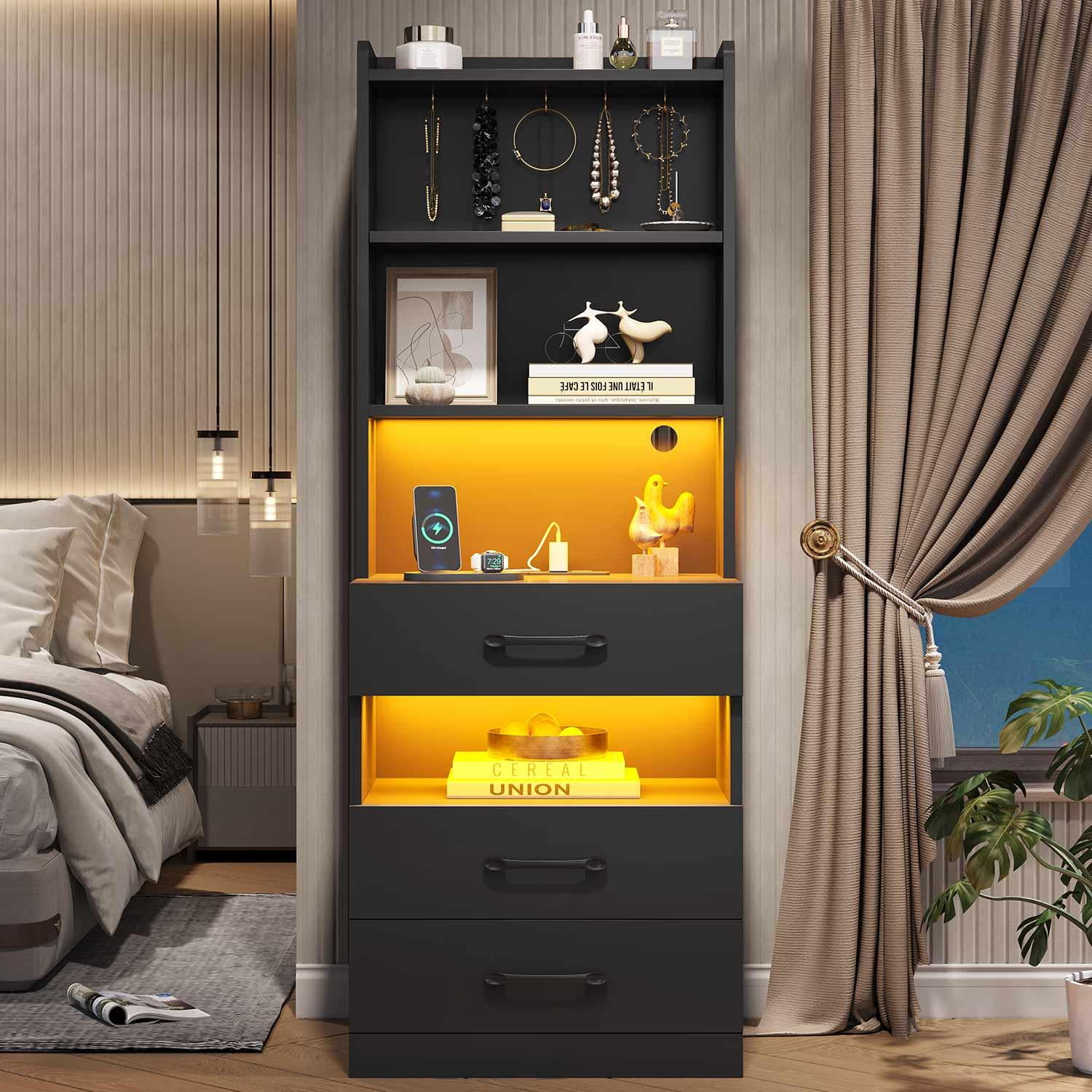 Customer reviews for AOGLLATI Tall Nightstand with Charging Station and ...