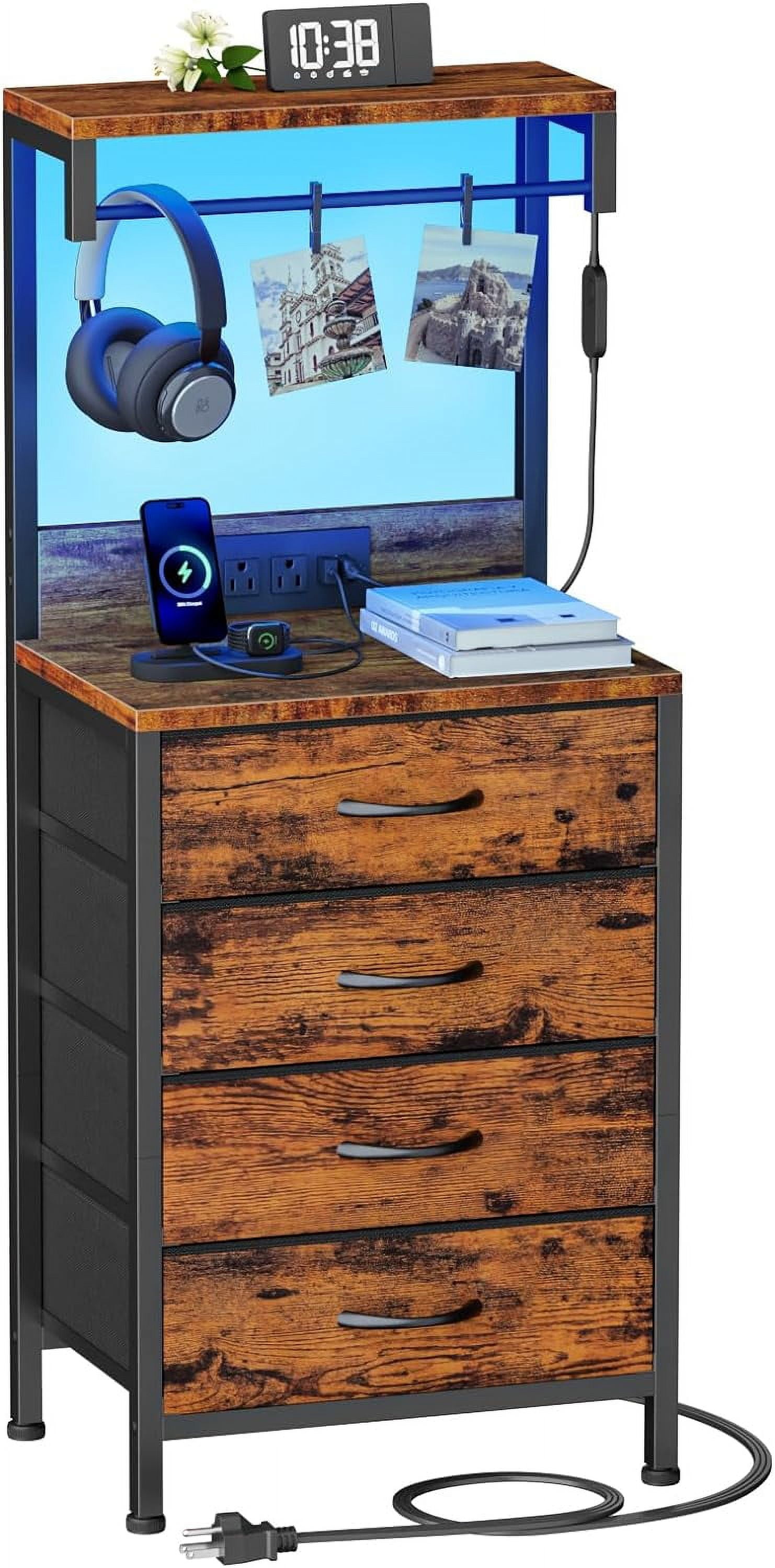 Tall Nightstand with Charging Station, Night Stands with LED Lights and ...