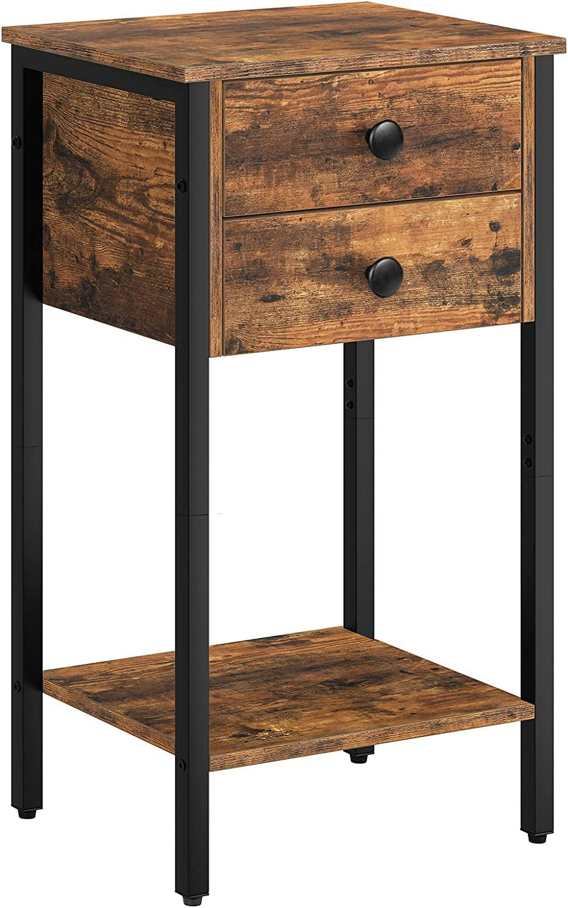 Tall Nightstand, End Table with 2 Drawers and Storage Shelf, Industrial ...