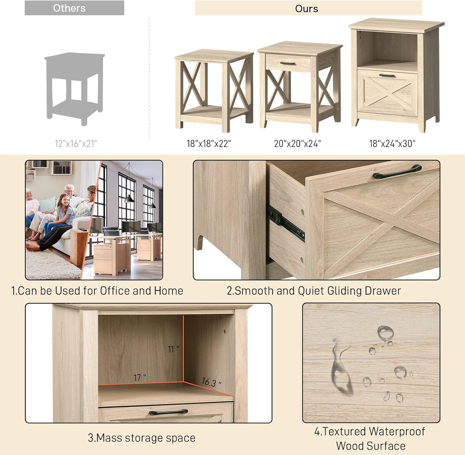 Tall Nightstand for King & Queen Bed - FSC-Certified Wood Large Bedside ...