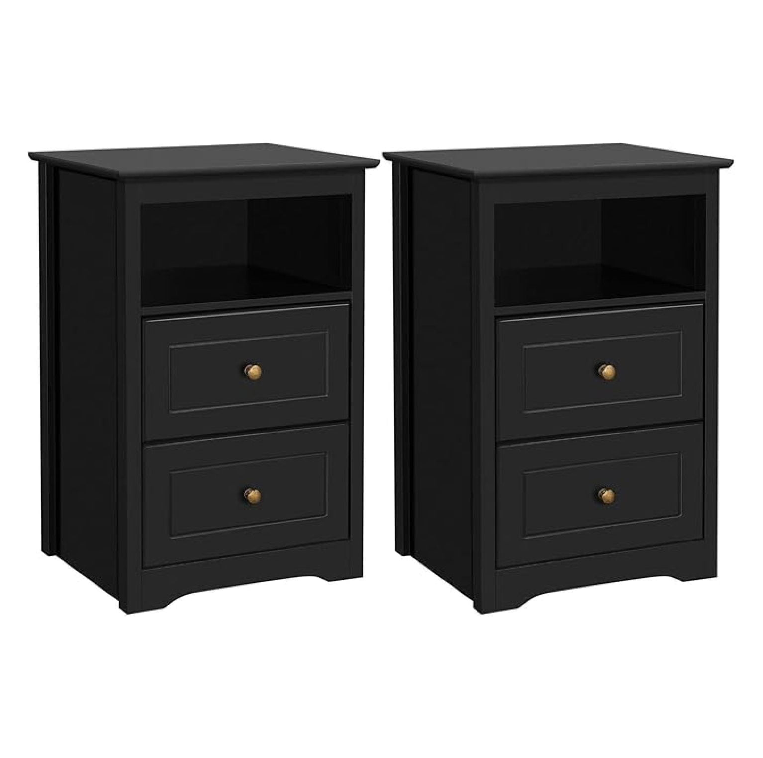 Tall Nightstand Set of 2 with 2 Drawer and 1 Cubby, Wooden Bedside ...