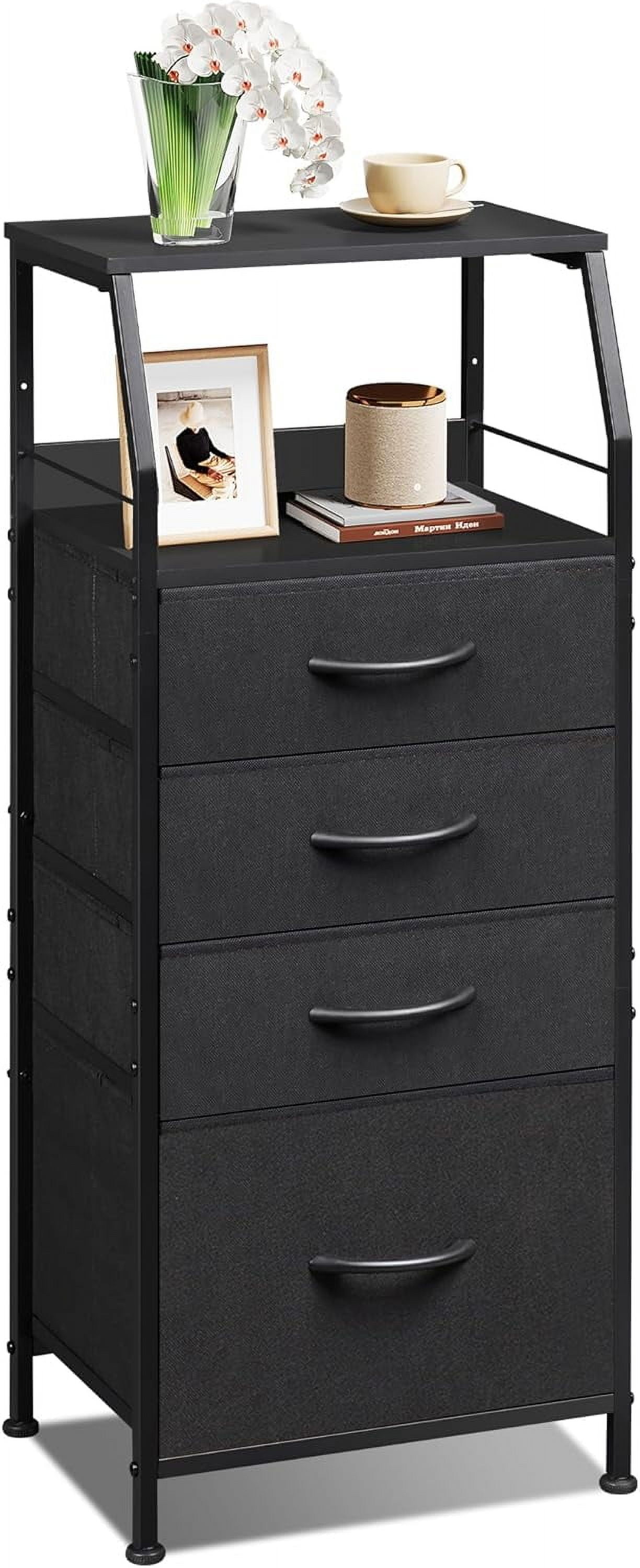 Tall Nightstand with 4 Fabric Drawers & Open Shelf, Bedside Table for ...