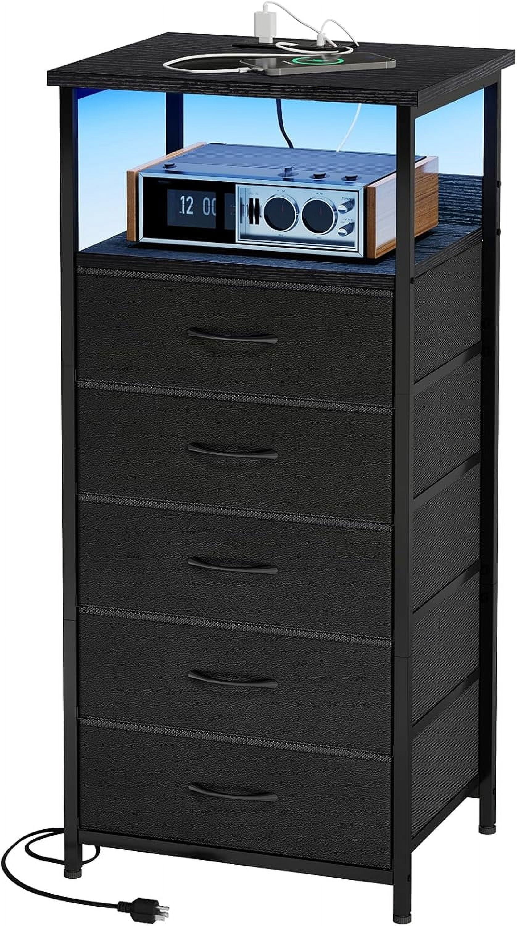 Tall Nightstand with Charging Station and LED Lights, Night Stand with ...