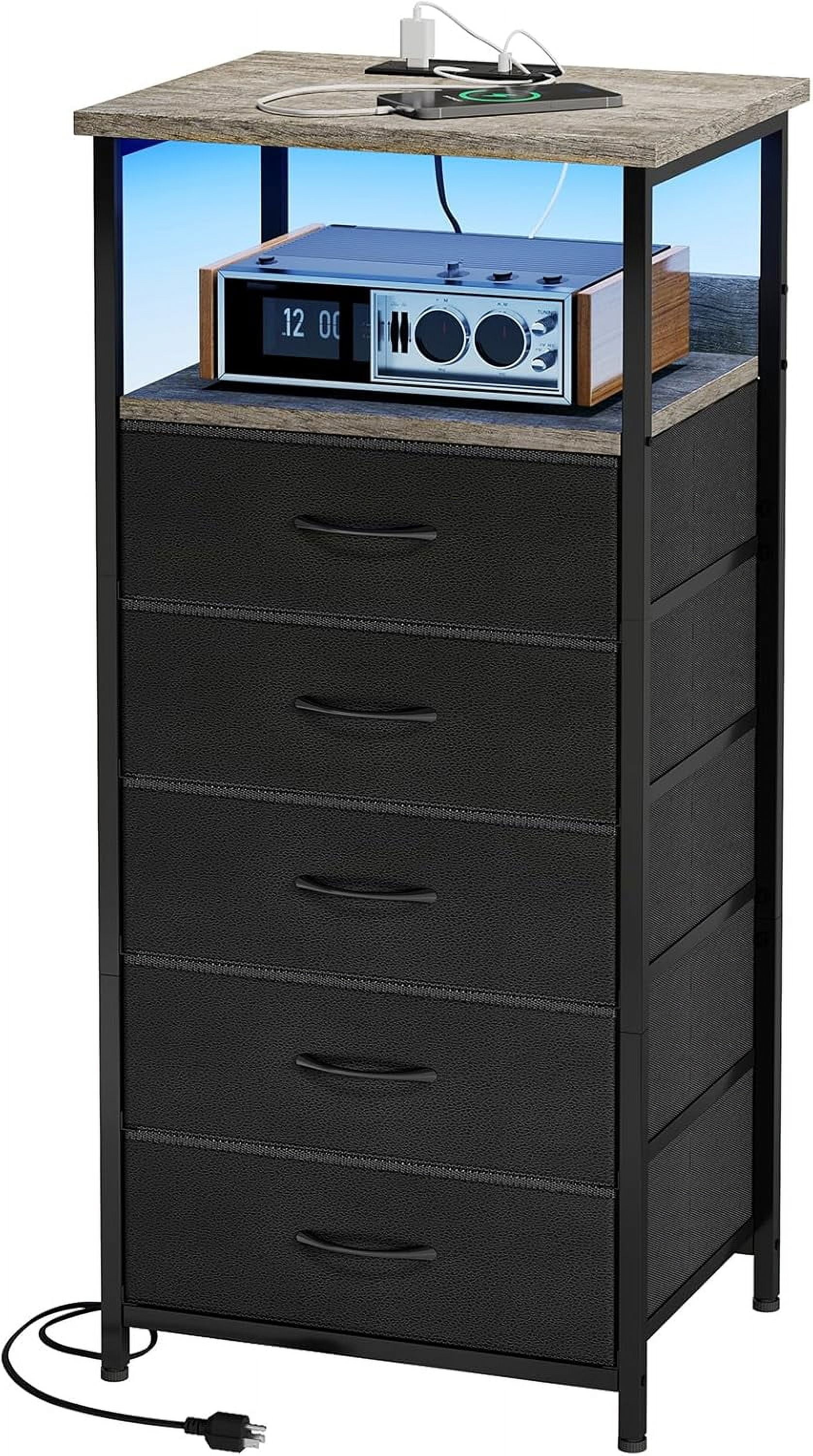 Tall Nightstand with Charging Station and LED Lights, Night Stand with ...