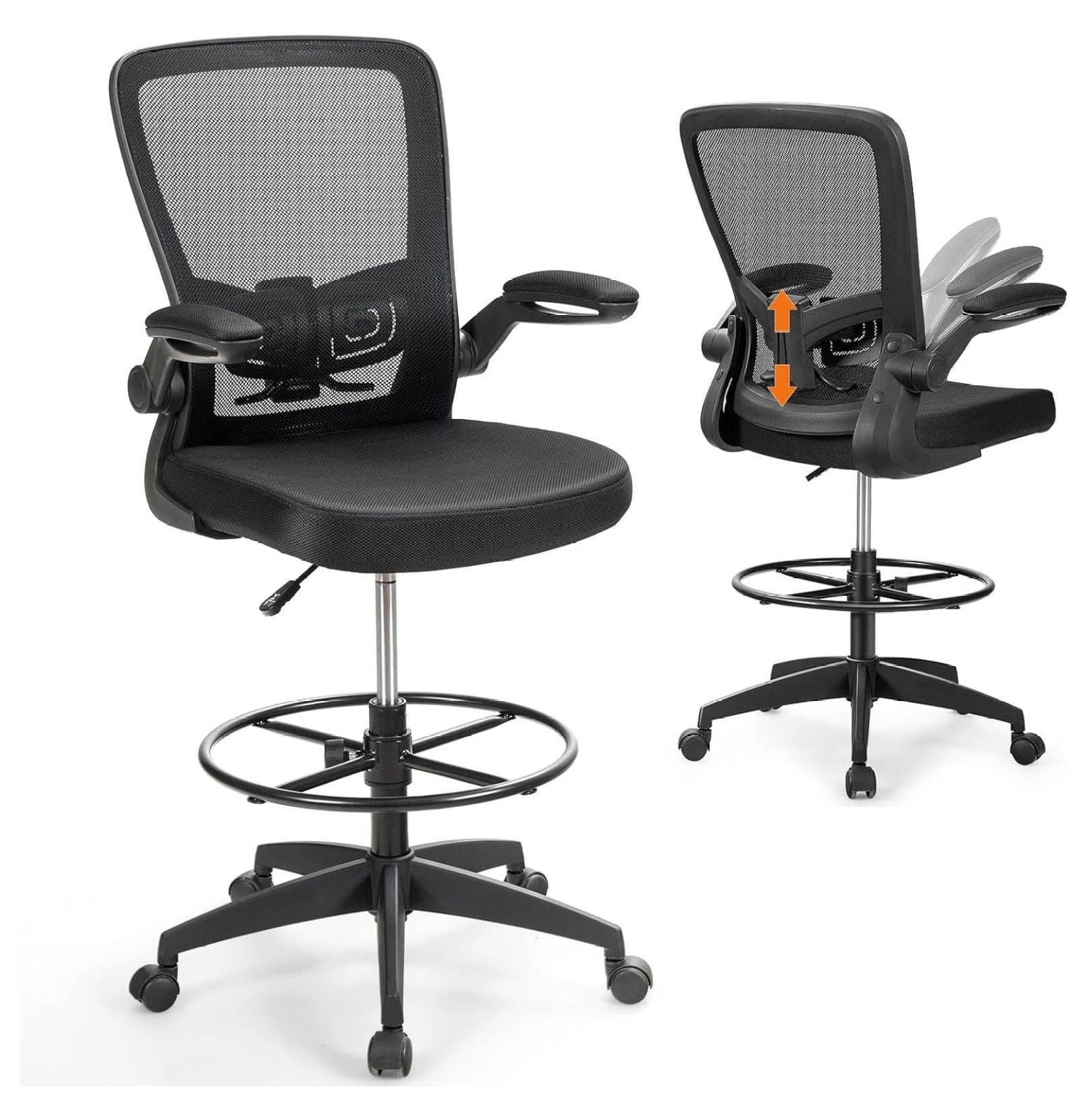 Tall Office Drafting Chair with Adjustable Footrest for Extended Work ...