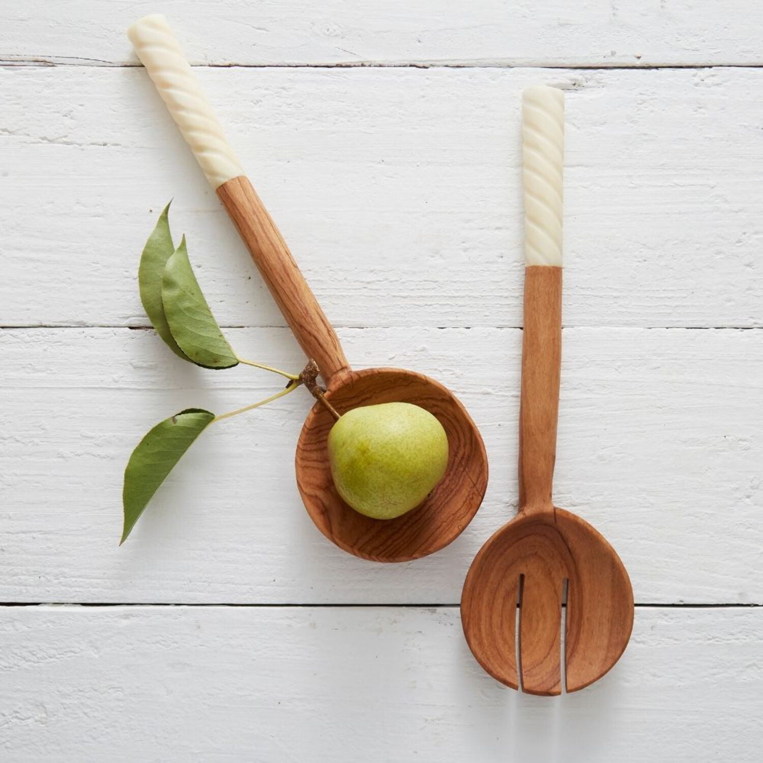 Tall Olive Wood Bone Salad Server Set - Walmart.com
