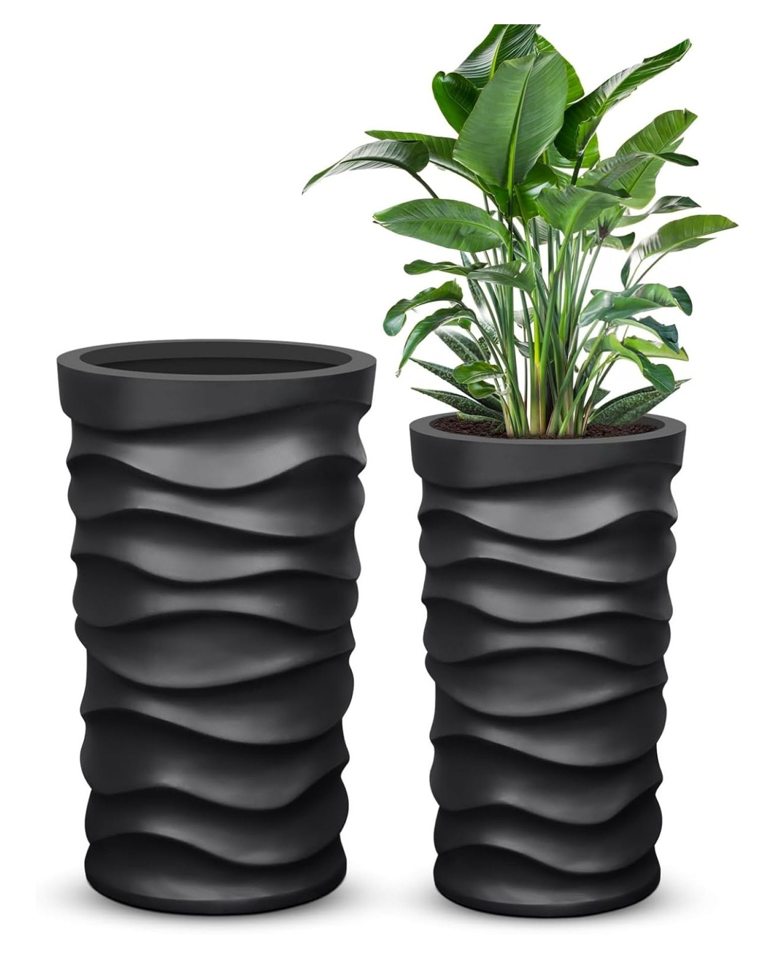 Tall Outdoor Planters Set of 2, Extra Large Indoor Taper Planter, Round ...