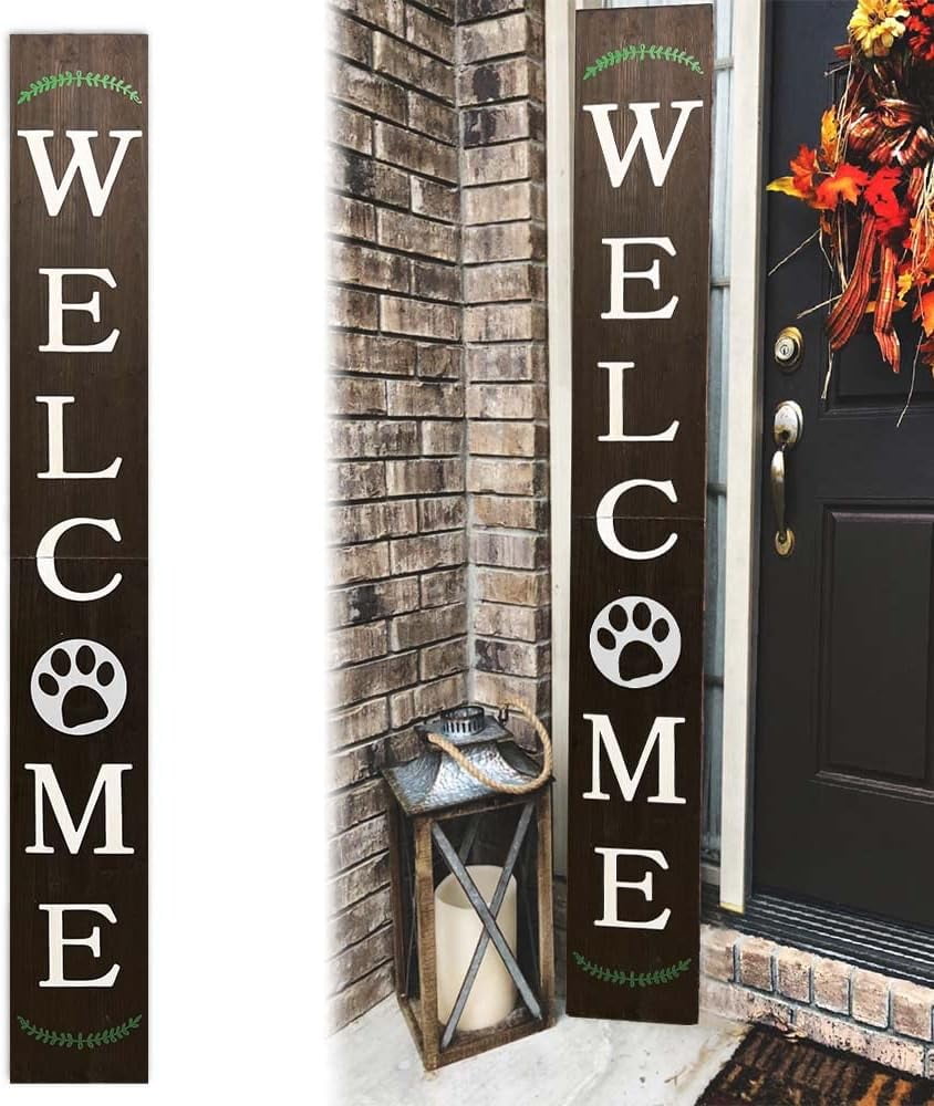 Tall Outdoor Welcome Sign for Front Door, 6ft Brown Animal Paw Welcome ...