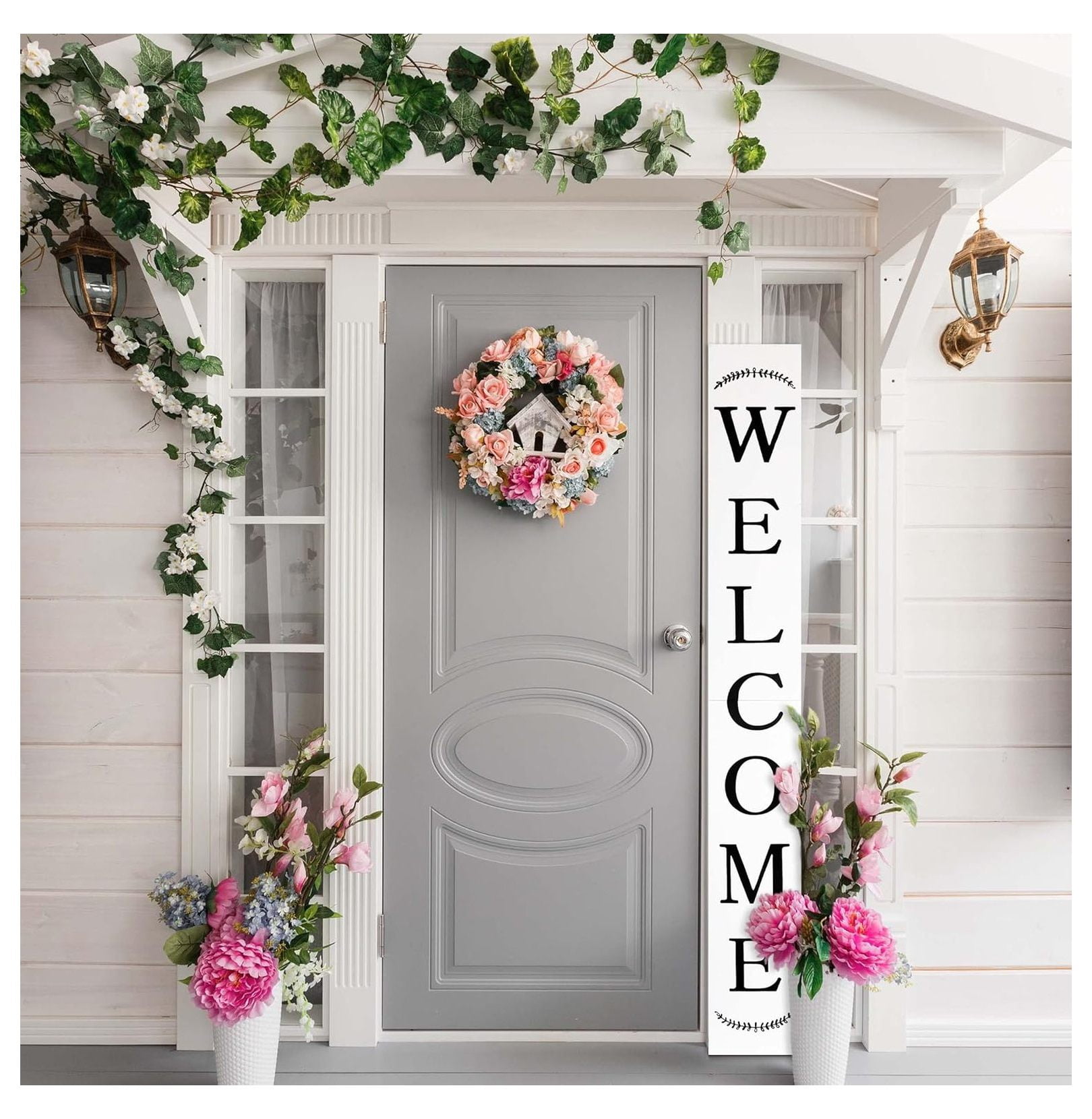 Tall Outdoor Welcome Sign for Front Door, 6ft White Welcome Sign,Rustic ...