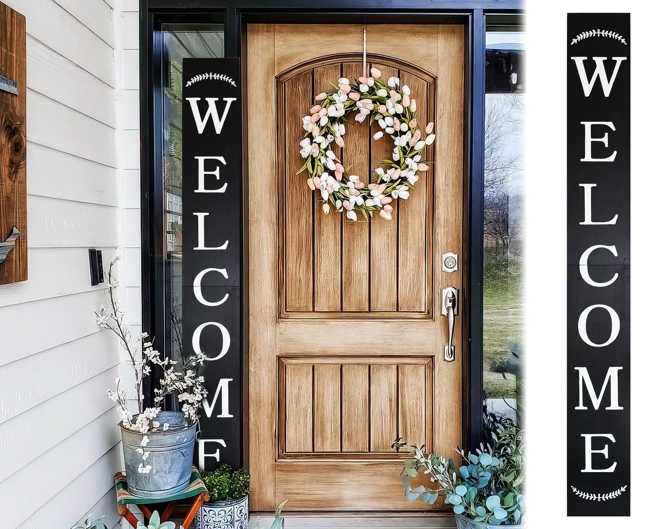 72in Outdoor Welcome Sign | Black Front Door Decor | Rustic Tall ...