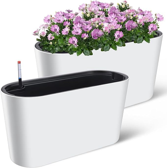 Tall Oval Planter for Outdoor Patio/Porch,Plastic Planter of 2,Durable ...