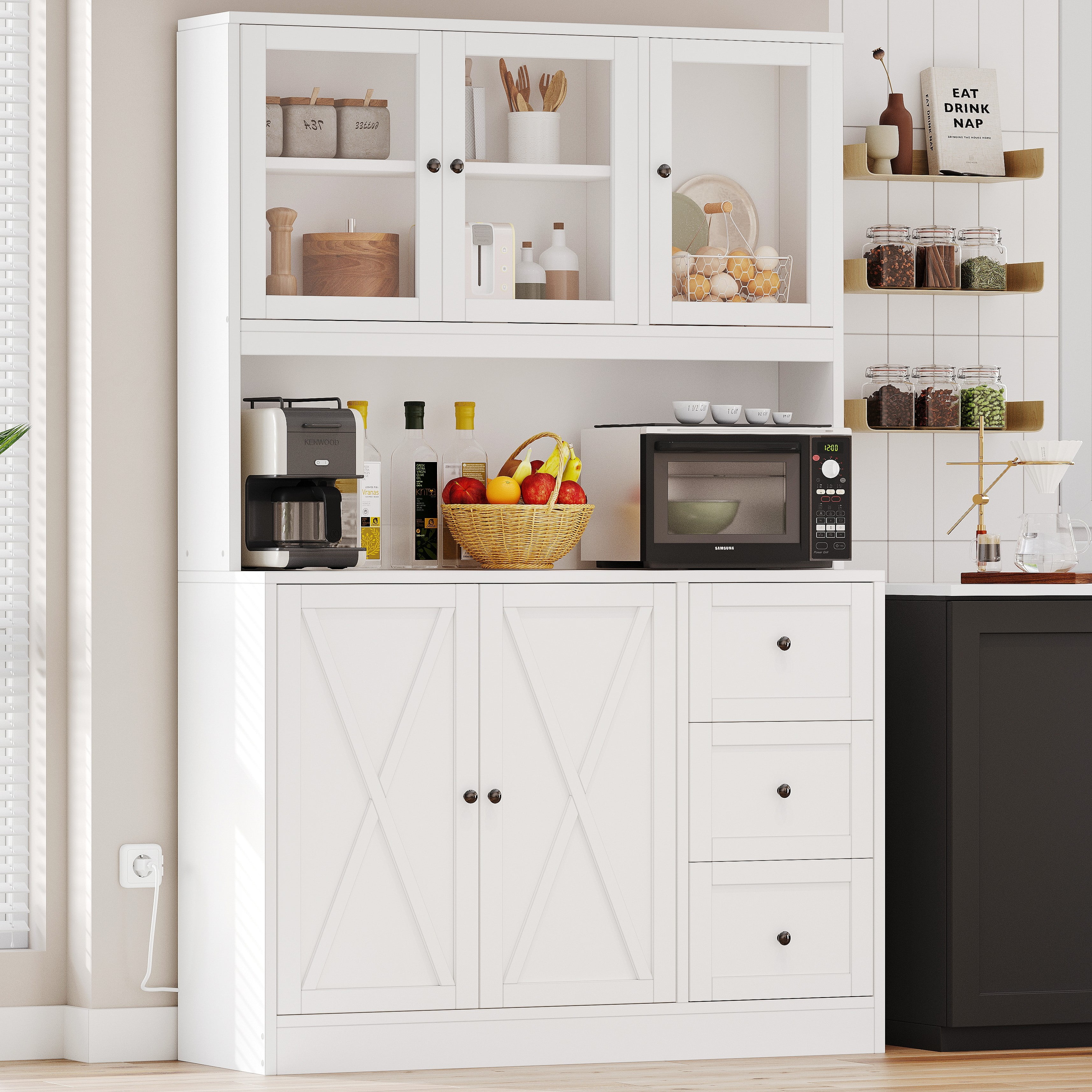 Tall Pantry Storage Cabinet, Freestanding Kitchen Cabinet with Drawers ...