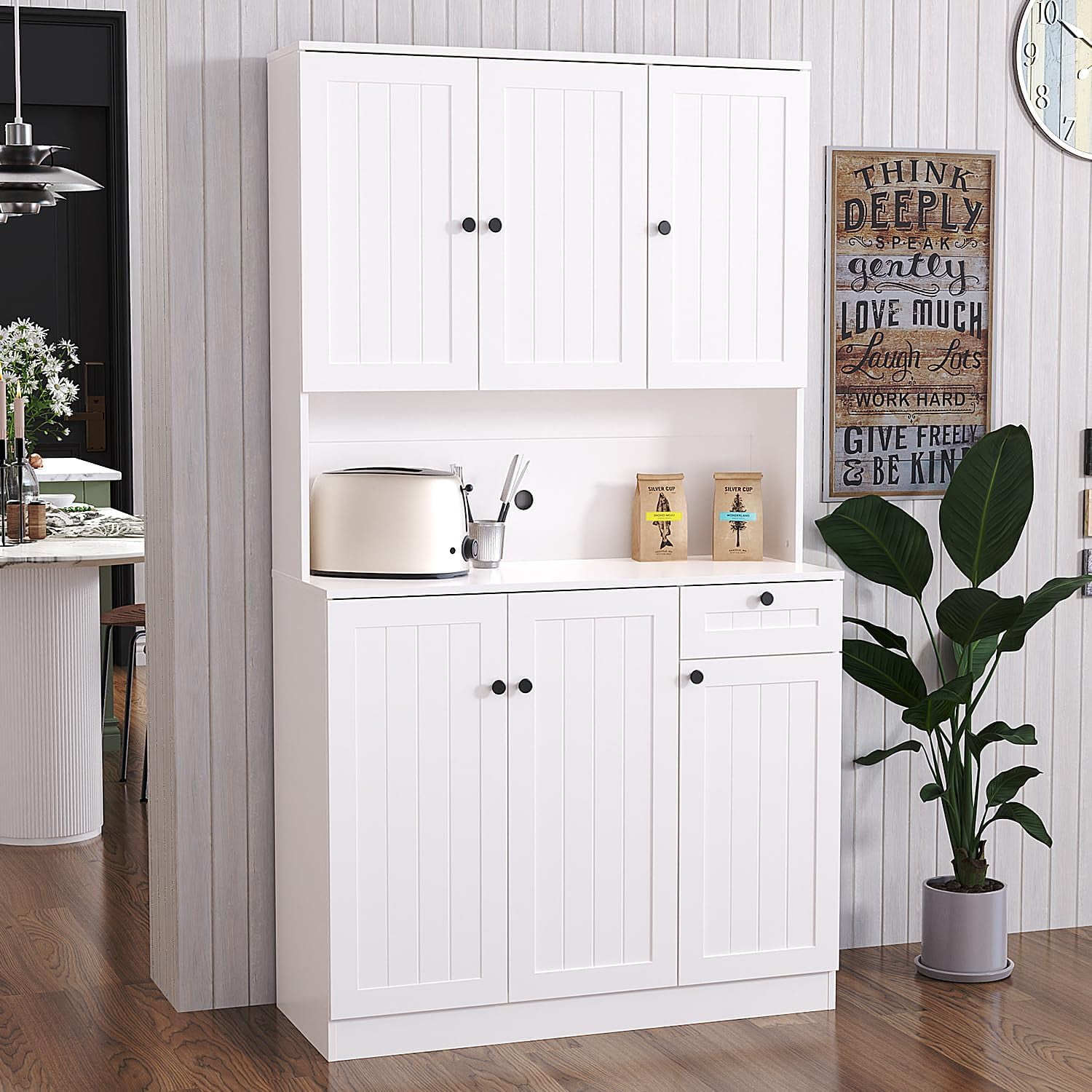 Tall Pantry Storage Cabinet with Adjustable Shelves, Six-Door Kitchen ...