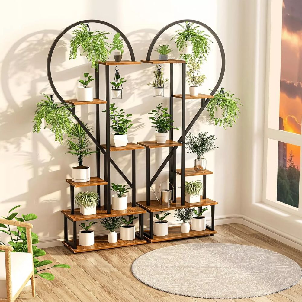 Tall Plant Stand Heart Shaped Display Shelf Basket Hanging Racks Indoor ...