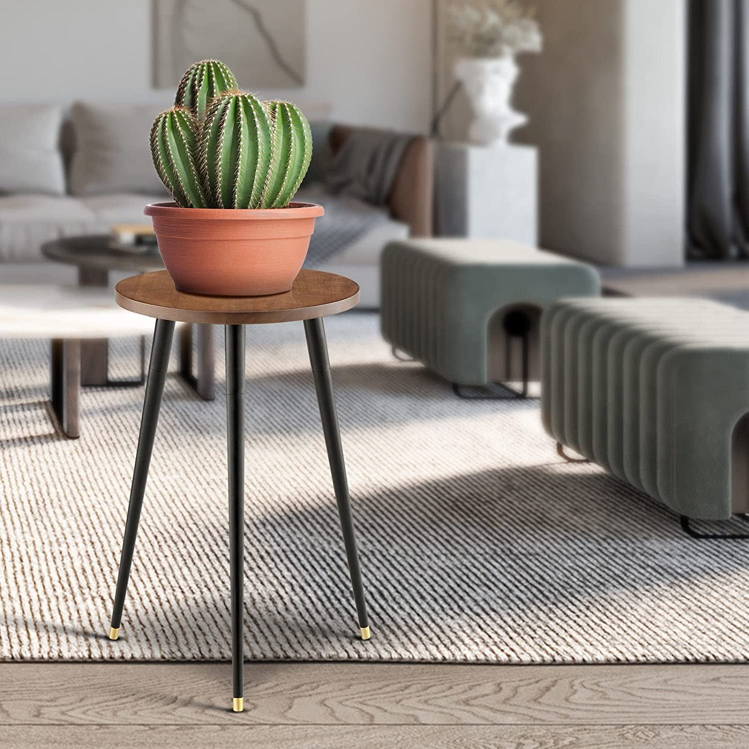 Tall Plant Stand Indoor, Mid Wood Plant Stand with Heavy Duty Metal ...