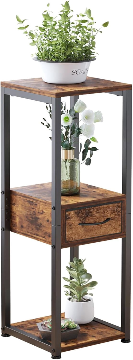 Tall Plant Stands Indoor, 3 Tier Plant Table with Fabric Drawer, Corner ...