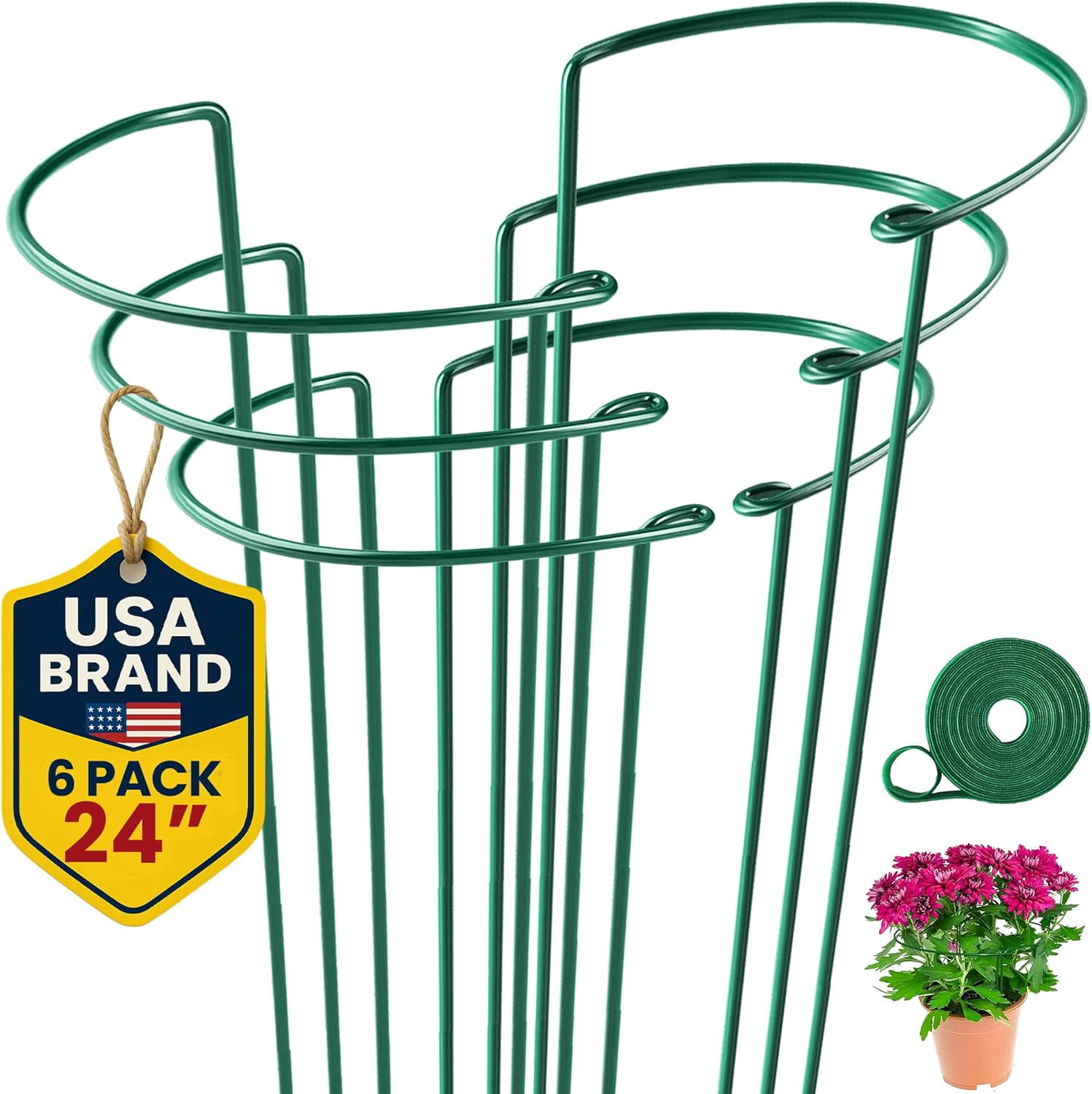 Tall Plant Support Stakes – 10"W x 24"H Half Round Peony Cages and ...