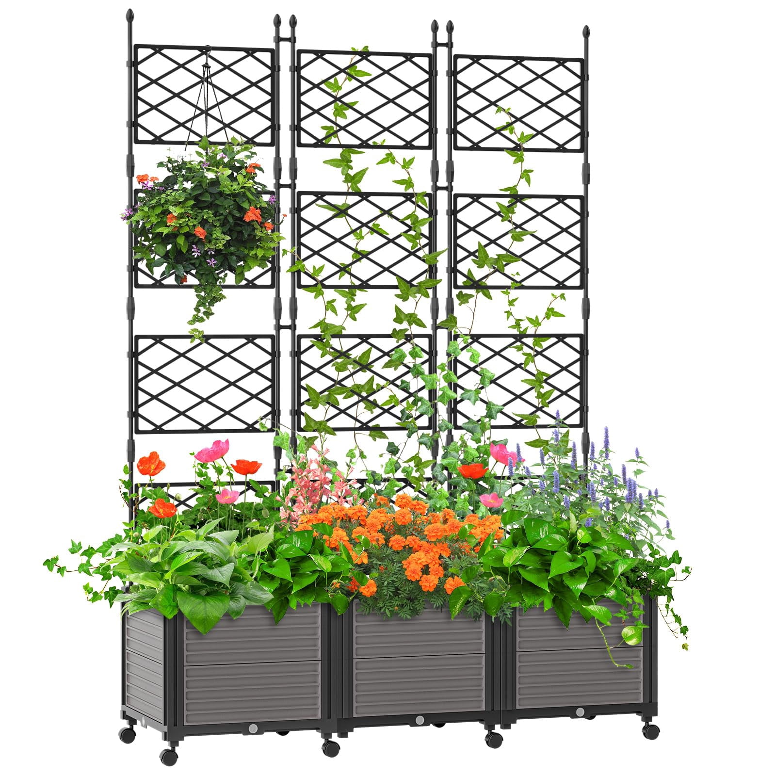 Tall Planter Box with Trellis for Climbing Plants, Raised Garden Bed ...