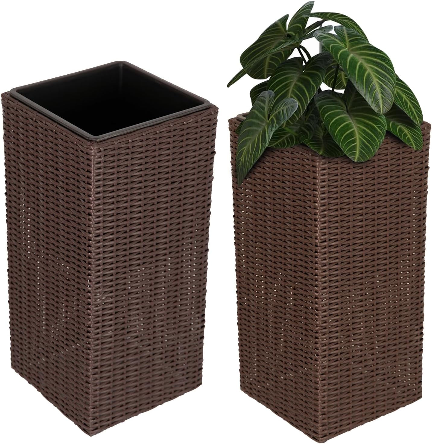 Tall Planter and Sierra Square Wicker Planter Set of 2 - Modern Outdoor ...