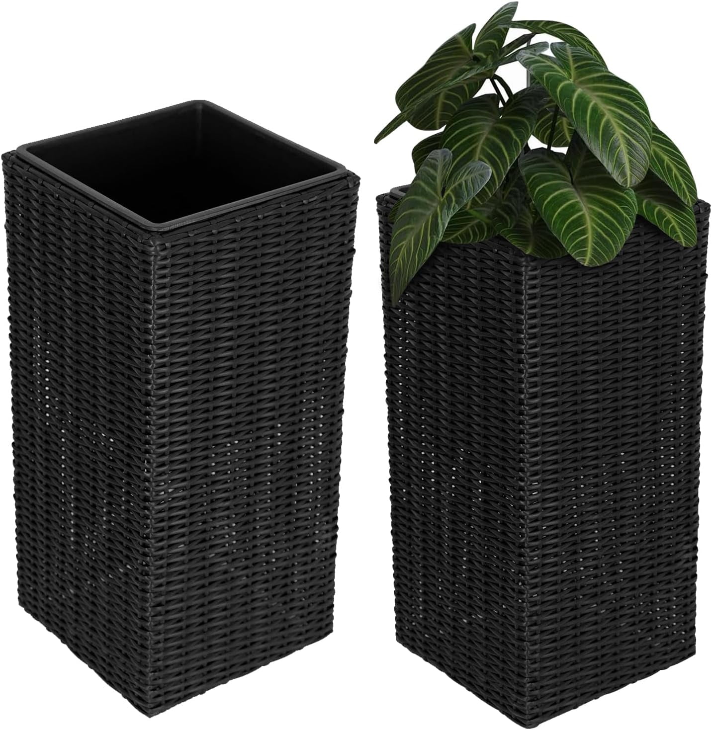 Tall Planter and Sierra Square Wicker Planter Set of 2 - Modern Outdoor ...