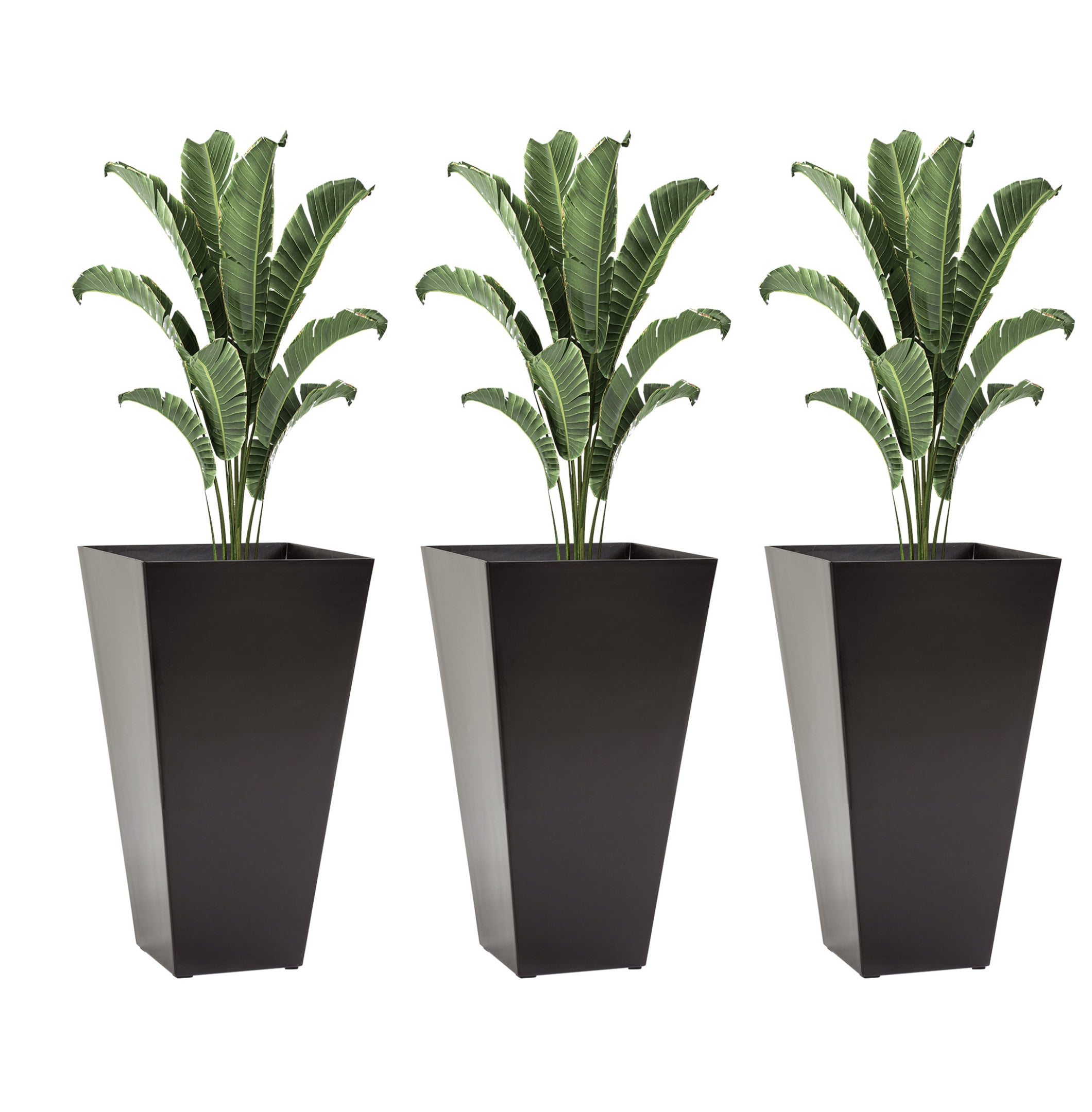 Tall Planters 3-Pack, 28" Outdoor Indoor Flower Pots - Brown Square ...