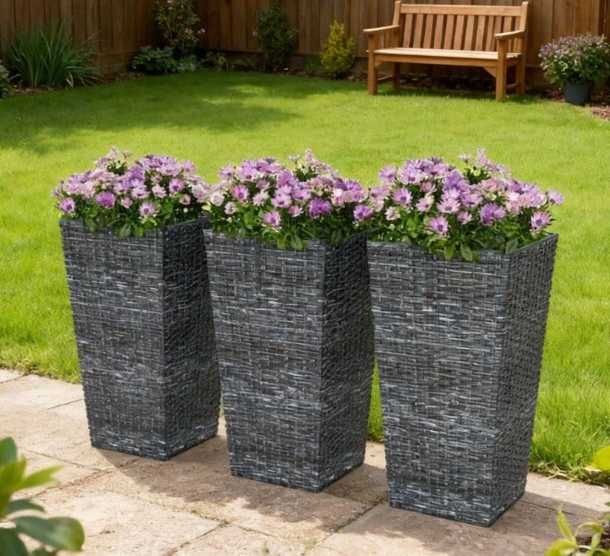 Tall Planters for Outdoor Plants, with Drainage Holes, Rattan Decor ...