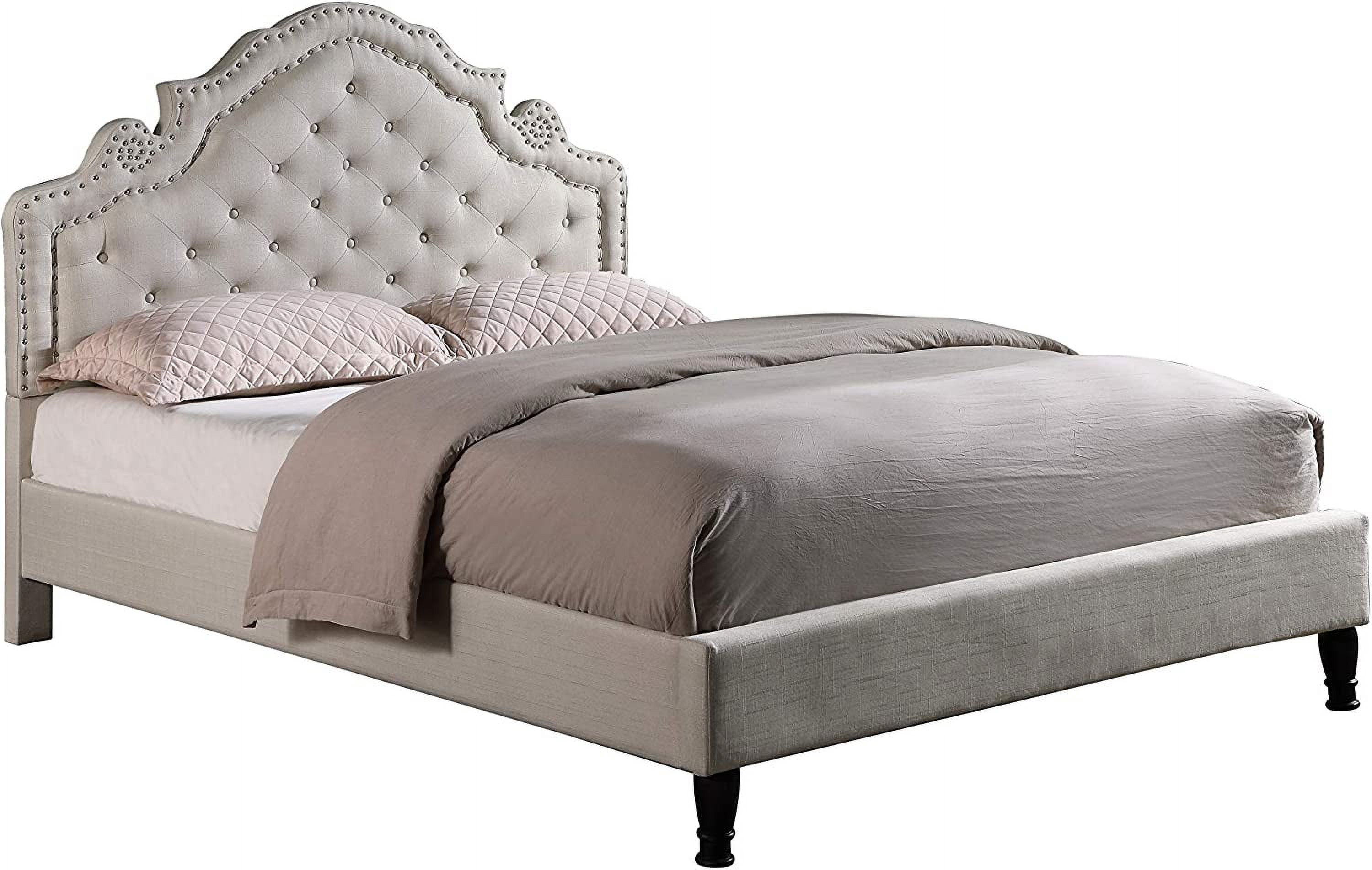 Tall Platform Bed with Cloth Headboard and Slats - Full (Light Beige ...