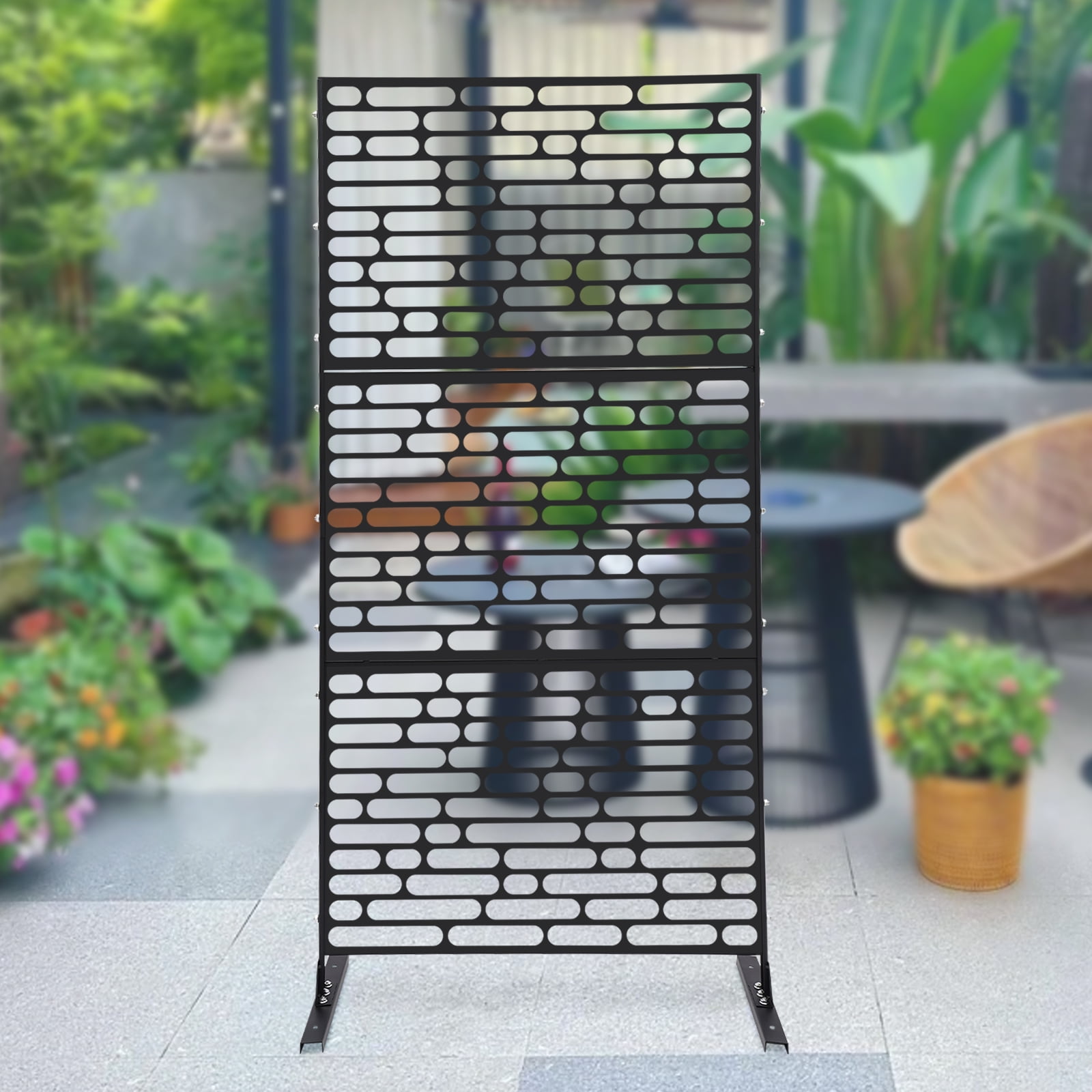 Tall Privacy Screen 90x190cm, Black Vertical Stripe Design, Outdoor ...
